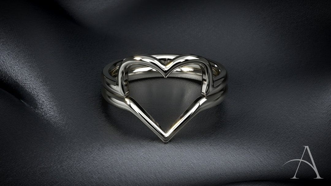 Solid 9ct White Gold Open Heart Stacker Ring Two-part Ring - Etsy