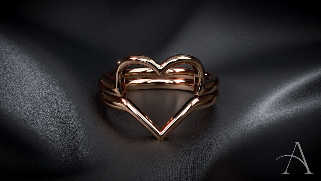 Solid 9ct Rose Gold Open Heart Stacker Ring Two-part Ring - Etsy