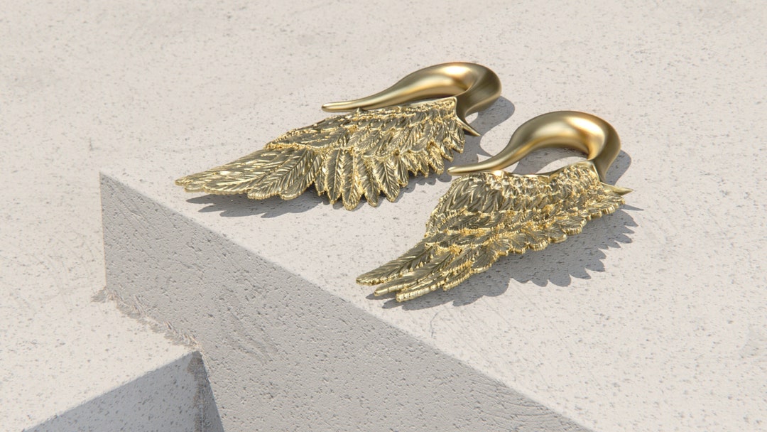 Solid 9ct Gold Angel Wing Ear Weights – Handcrafted & Customisable ...