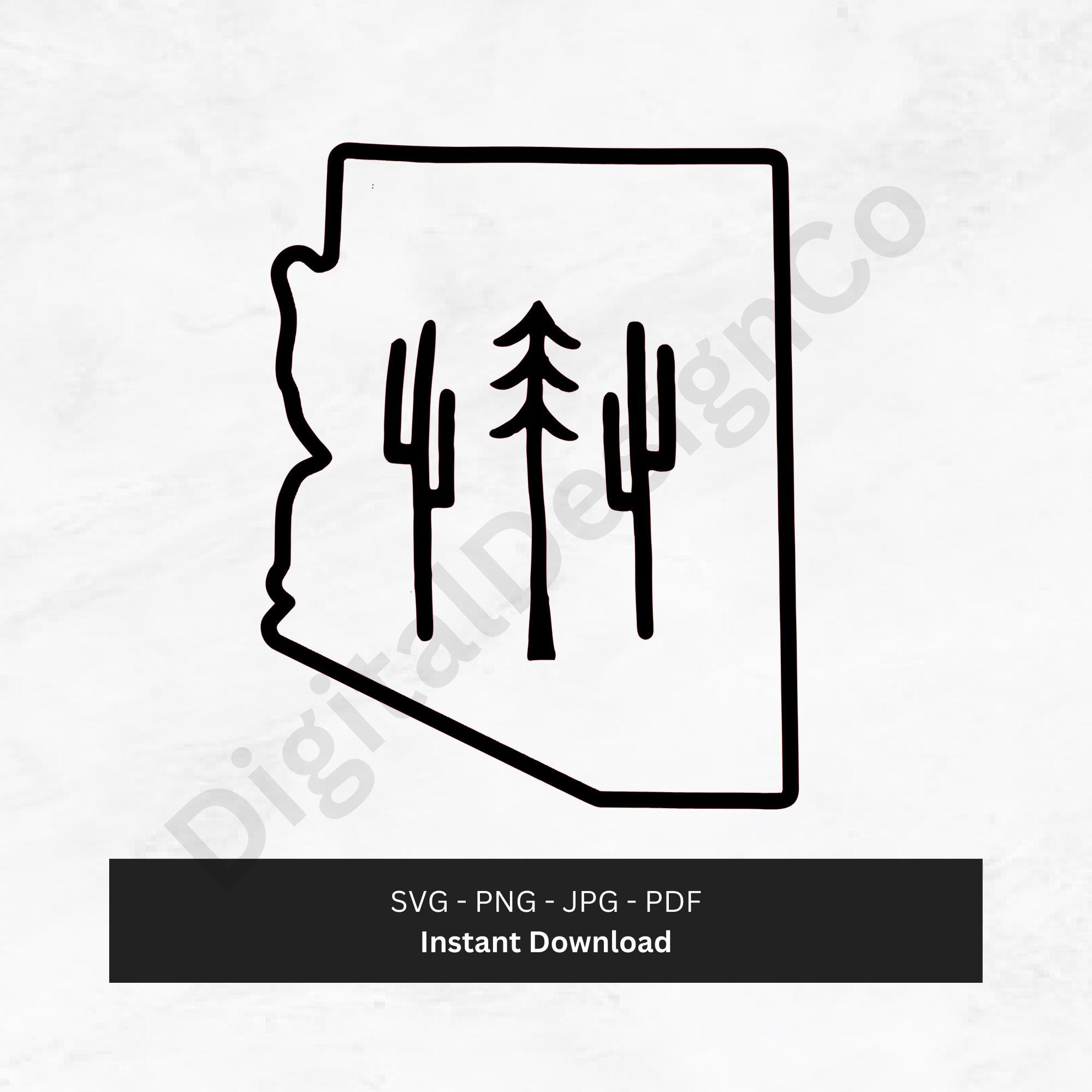 Arizona State With Cactus and Pine Trees | SVG | PNG | JPG | Digital ...