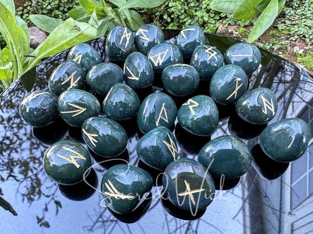 Bloodstone Elder Futhark Rune Set Hand Carved for Divination, Viking ...