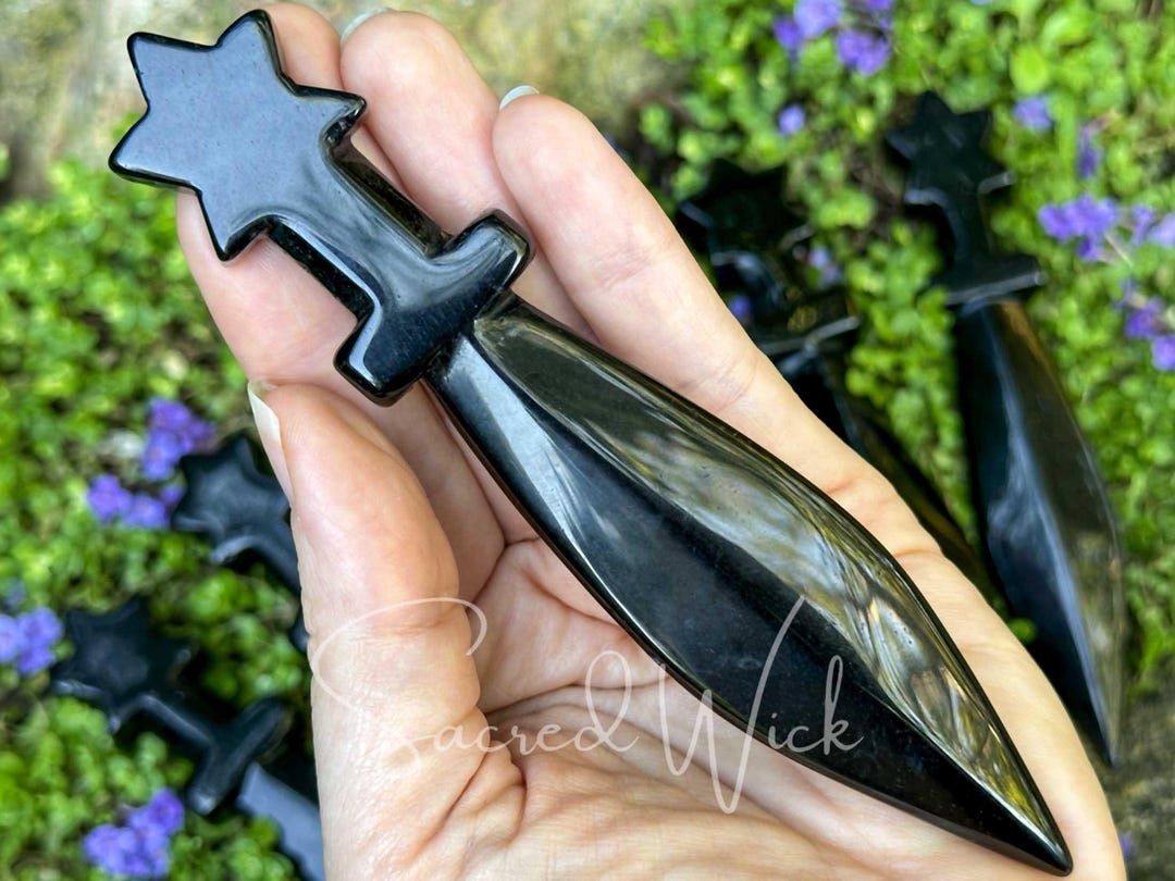 BLACK OBSIDIAN ATHAME With Star Handle for Protection, Grounding ...