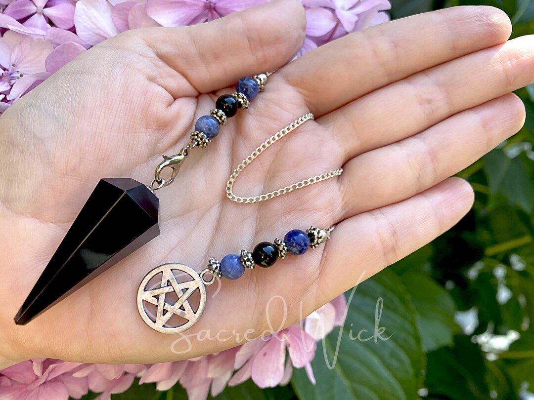 Black Obsidian and Pentacle Hexagonal Pendulum for Divination, Protection, Psychic Readings ...
