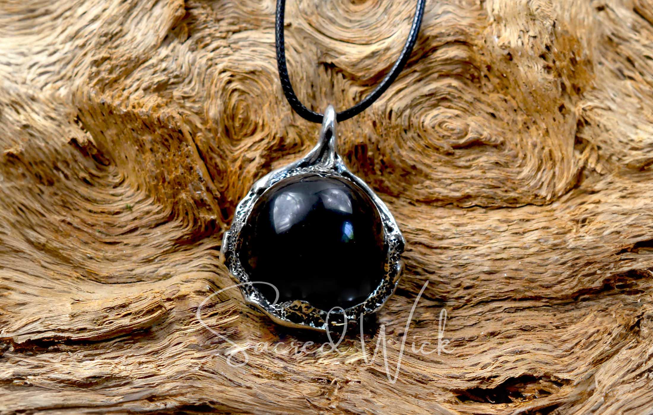 OBSIDIAN Scrying CRYSTAL BALL Witch's Pendant Necklace for Divination ...