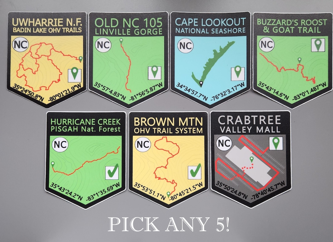 North Carolina Off-road Trails Sticker 5-pack - Etsy
