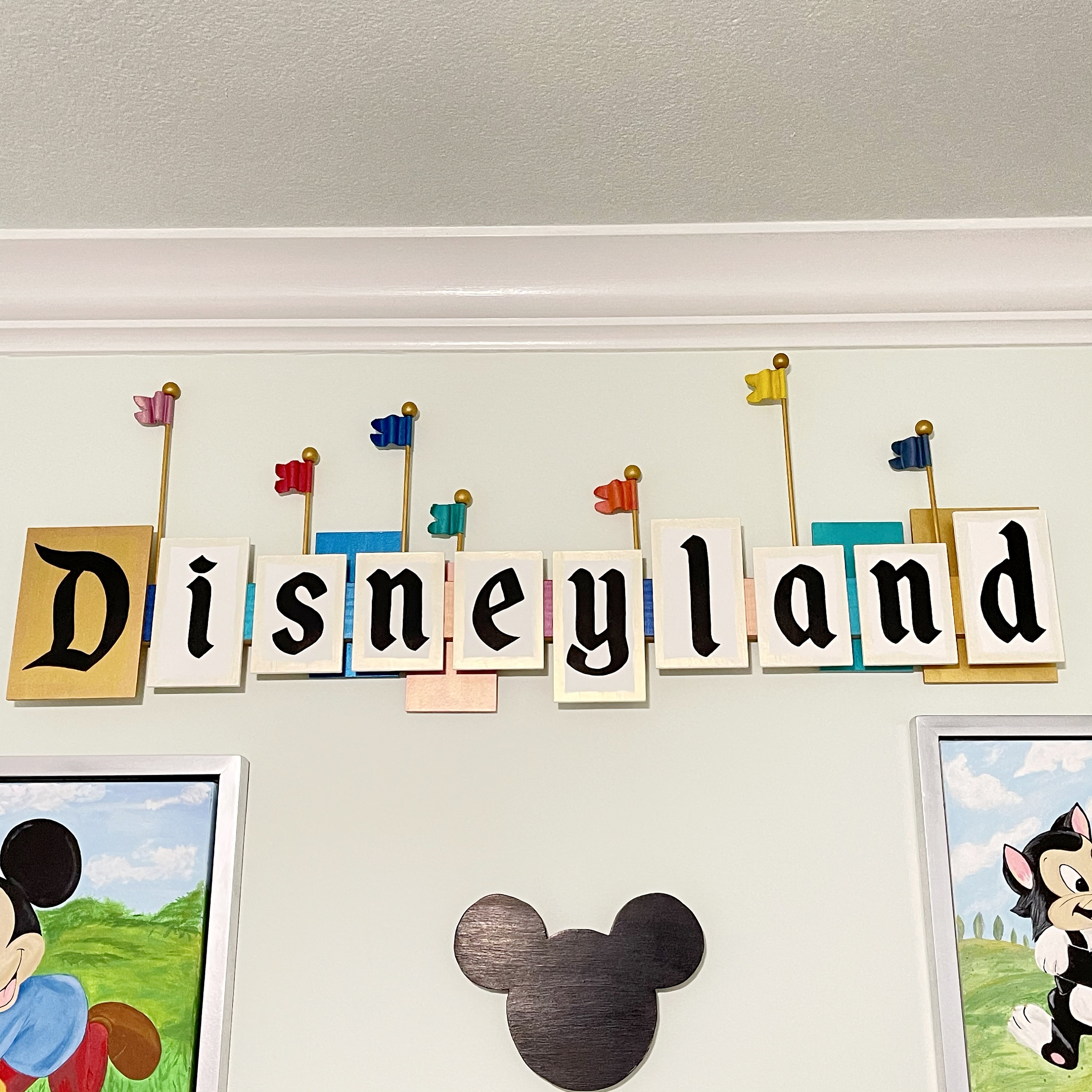 40” Vintage / Retro Disneyland Wood Sign With Flags, Custom Sign, Hand ...