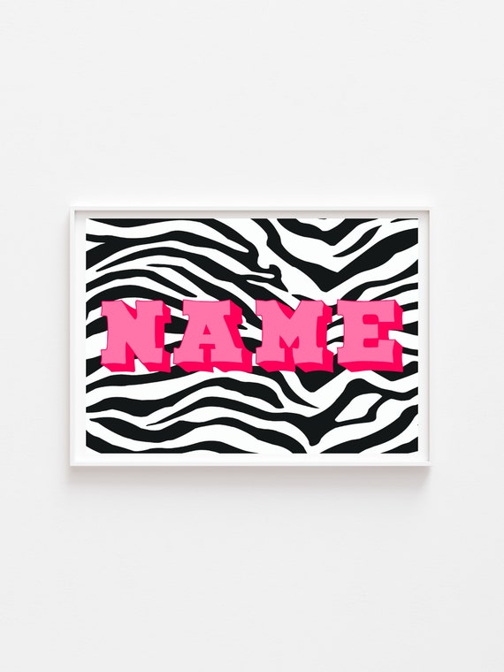 Personalised name zebra print wall art customised A4 A5 | Etsy