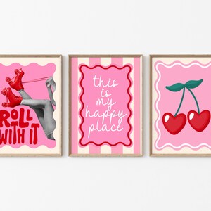 Pink and Red Wavy Wall Print Trio | Trending Posters | Mirrorball Funky ...
