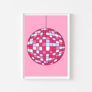 Disco ball retro style funky music print digital wall art | Etsy