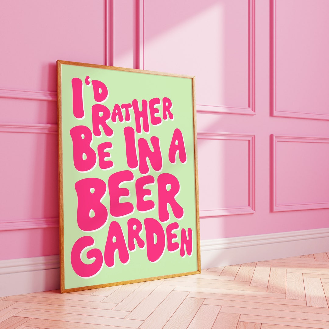 Beer Garden Wall Print | Pub Summer Art Digital | Pink Poster | A3 A4 ...