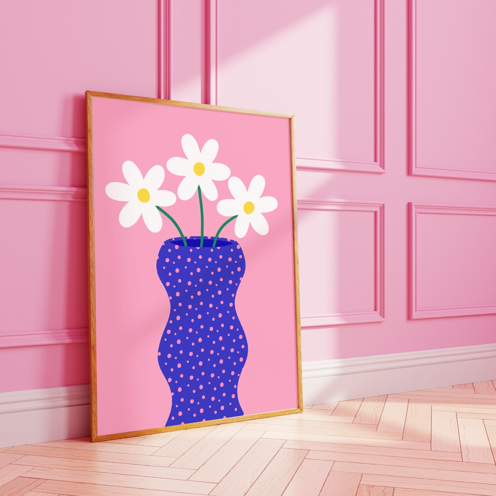 Flower Vase Summer Poster | Funky Floral Daisy Sunflower Polka Dot ...