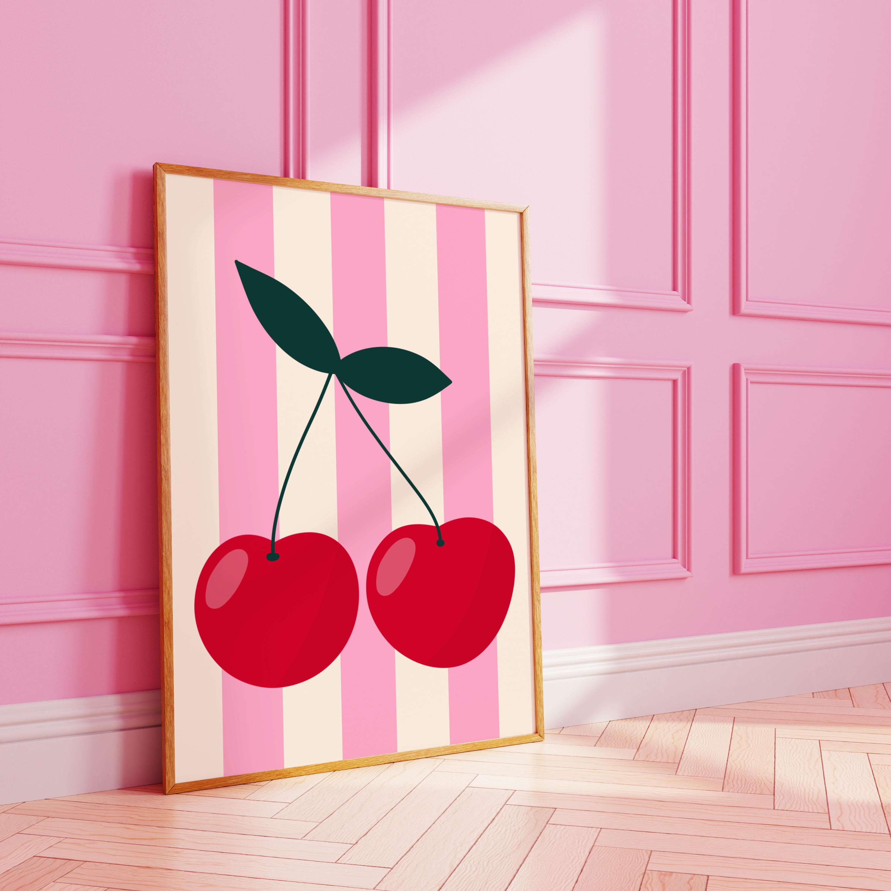 Striped Cherry Print | Funky Fruit Wall Art Dopamine Decor - Etsy
