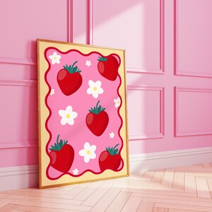 Cute Wavy Heart Strawberry Flower Pattern Wall Print | Cherry Art ...