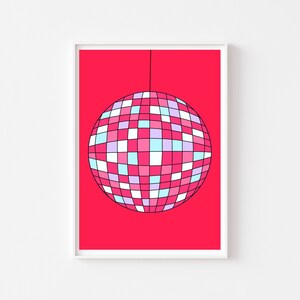 Disco ball retro style funky music print digital wall art | Etsy