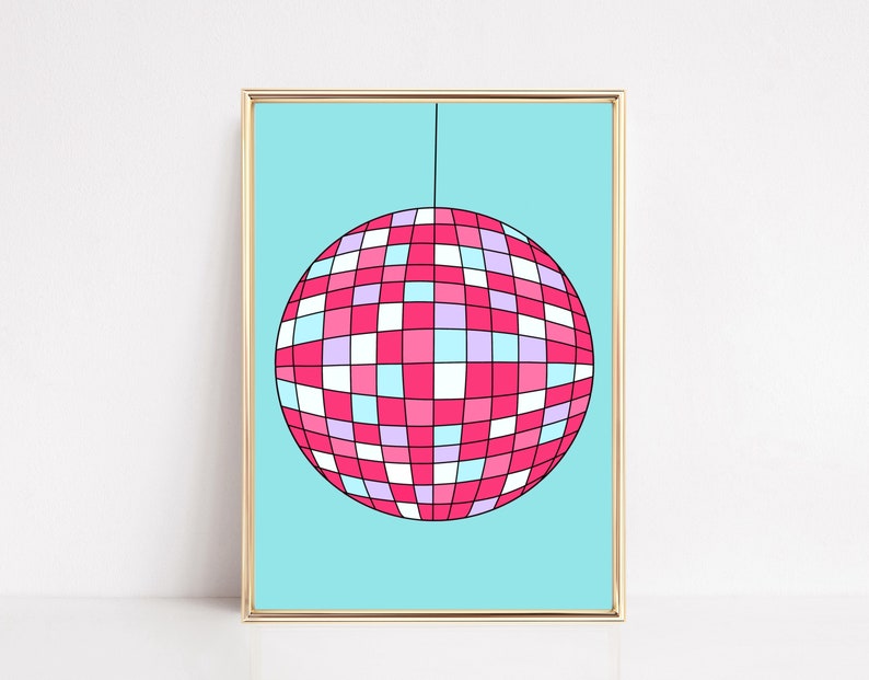 Disco Ball | Retro Style Funky Music Print | Digital Wall Art | A3 A4 ...