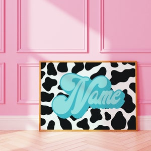 Personalised Cow Print Name Wall Art | Funky Letter Print | A3 A4 8X10 ...