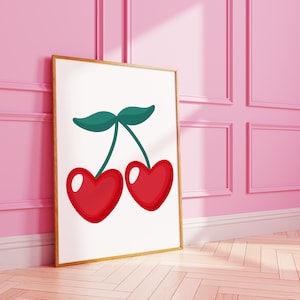 Cute Heart Cherries Wall Print | Cherry Art Digital | Pretty Poster ...