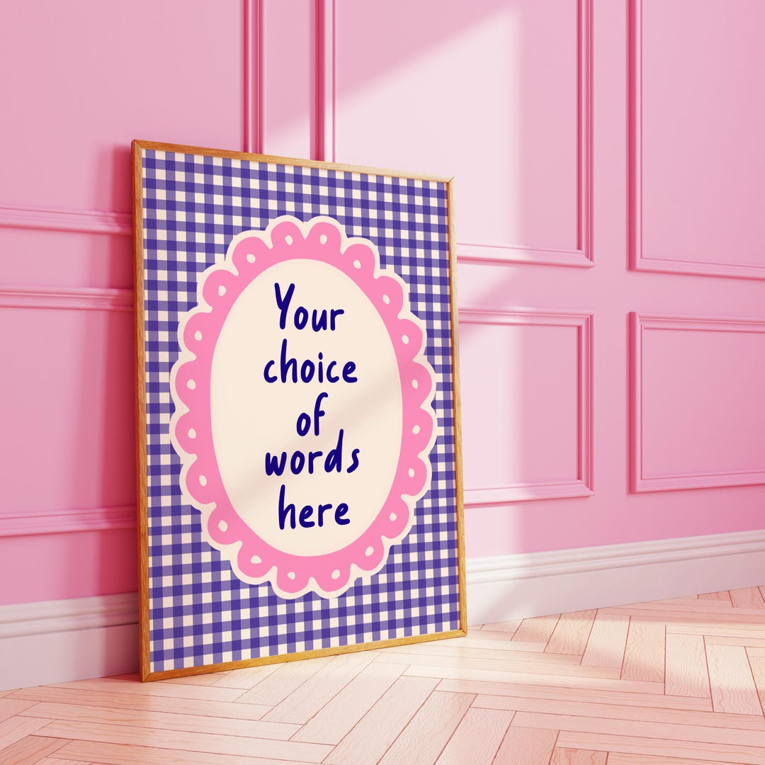 Customised Gingham Word Print | Cute Dainty Personalised Wall Art - Etsy