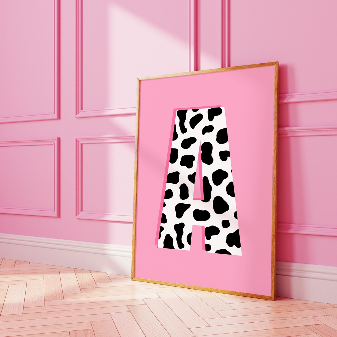 Cute Cow Print Personalised Initial Wall Art | Initial Letter Print ...
