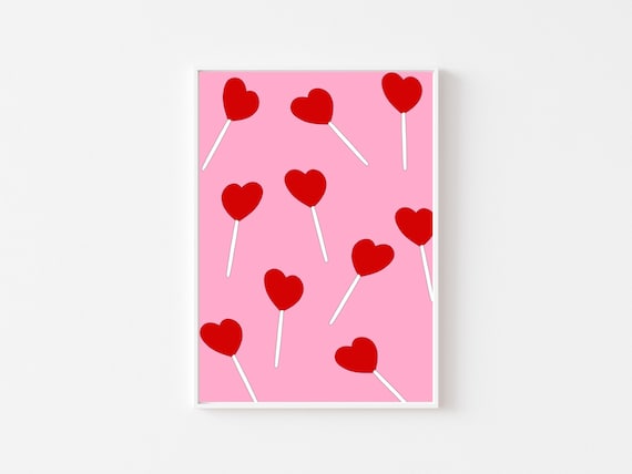 Cute heart shaped lollipop print digital wall art sweet | Etsy