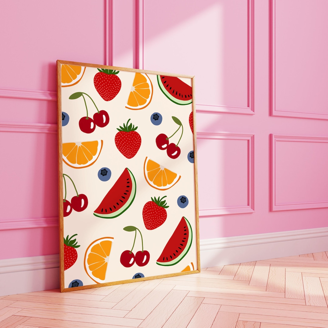 Summer Fruits Poster | Funky Doodle Fruit Print | Digital Wall Art | A3 ...