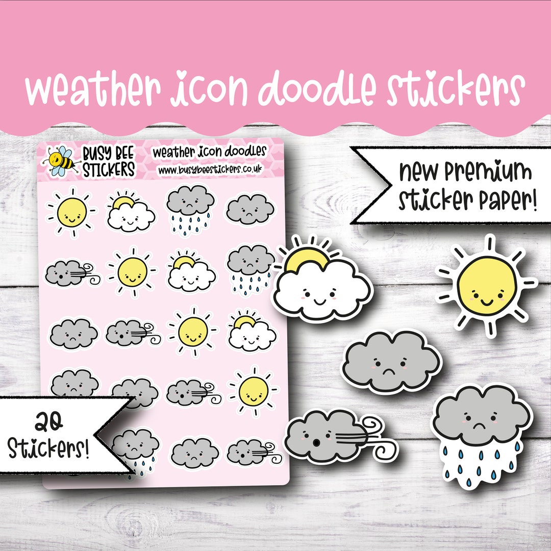 20 Weather Icon Stickers, Doodles, Weather, Kawaii, Seasons, Vertical ...