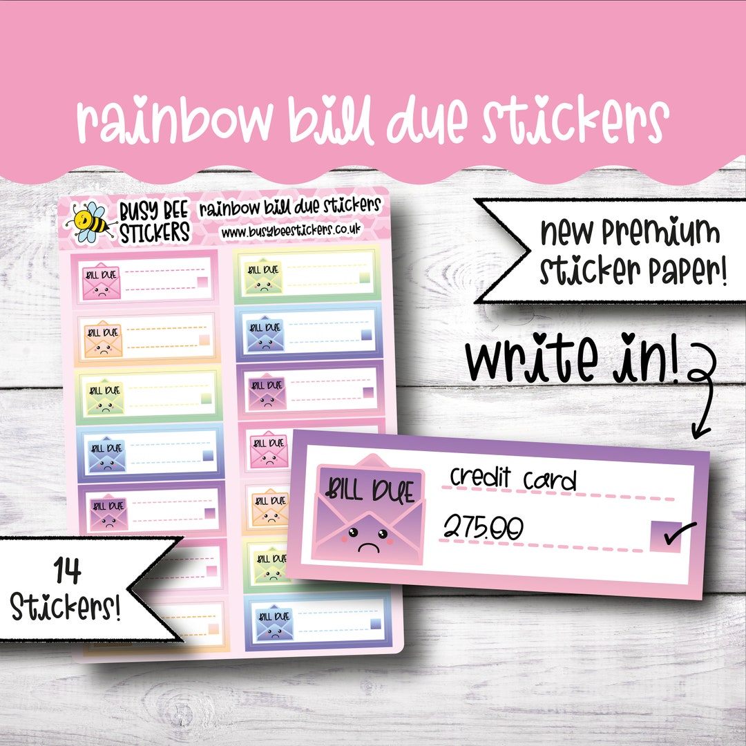 Rainbow Bill Due Planner Stickers, Bill Payment Stickers, Bill Tracker ...
