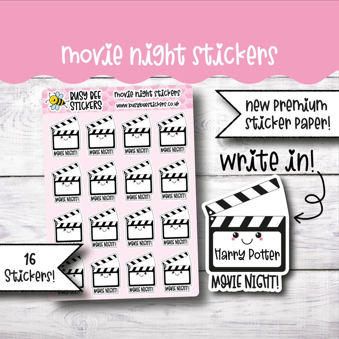 Movie Night Planner Stickers, Movie Night Stickers, Movie Clapper ...