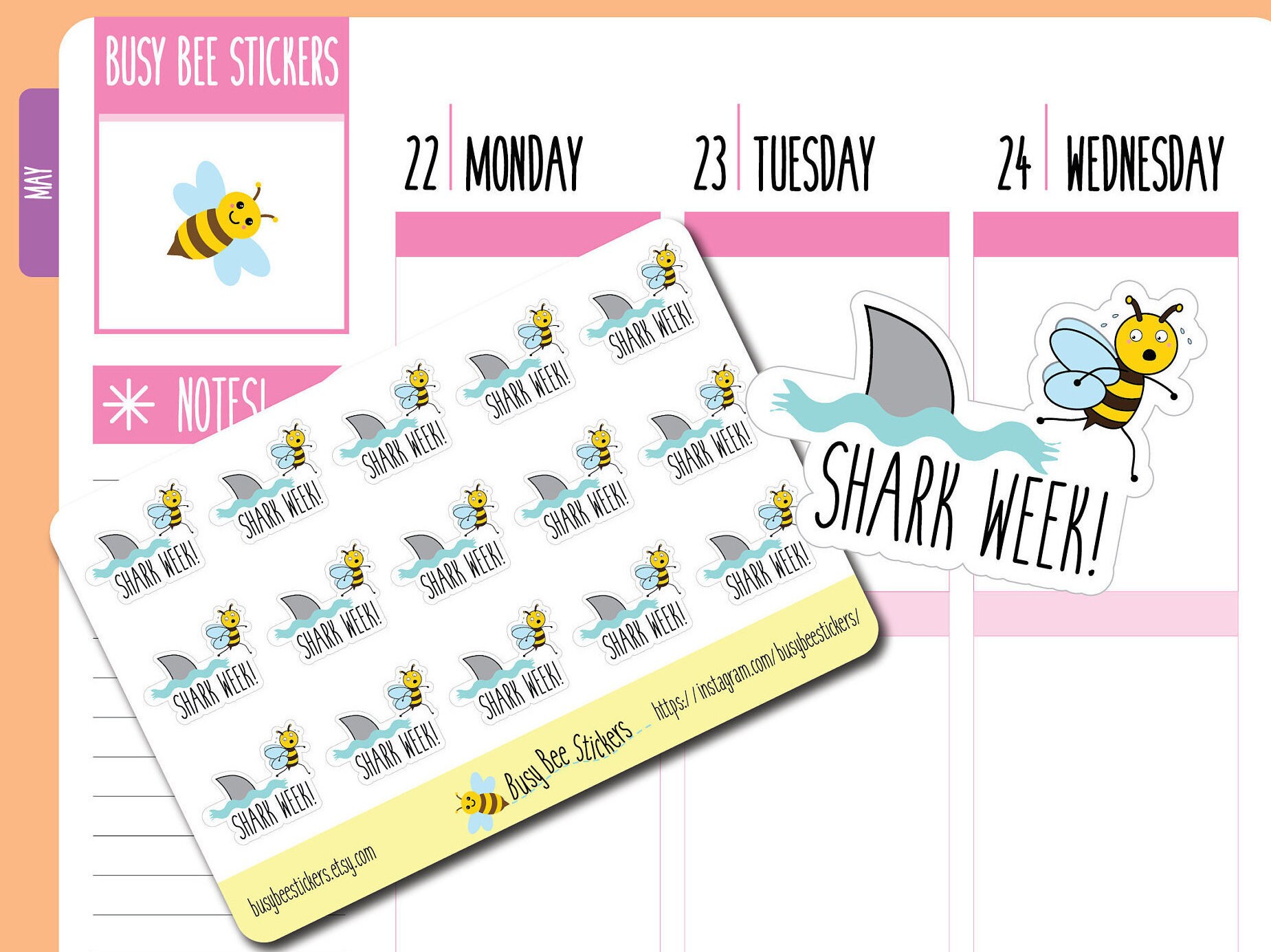 Shark Week Planner Stickers Shark Stickers Period Tracker - Etsy