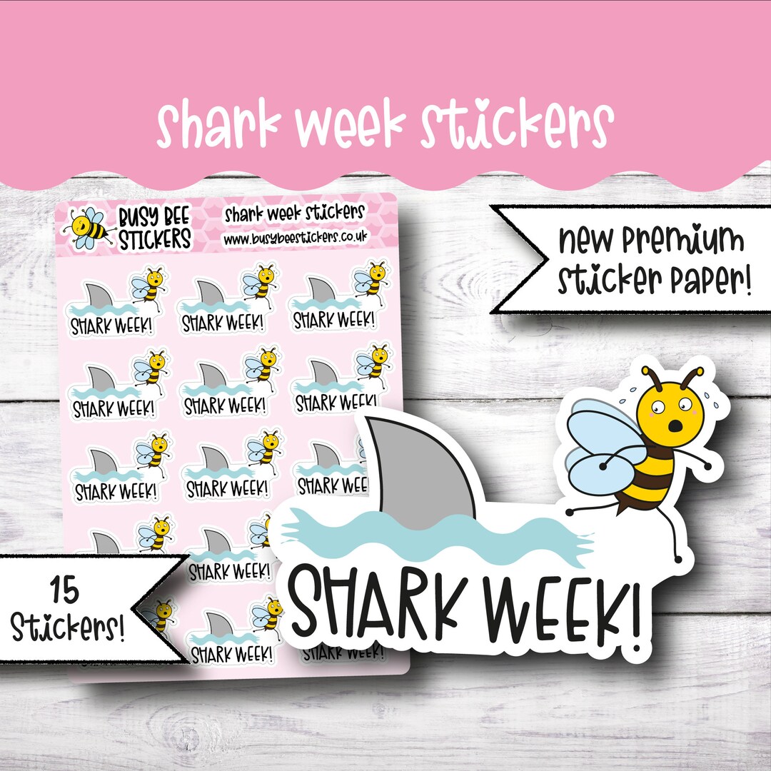 Shark Week Planner Stickers, Shark Stickers, Period Tracker, Shark Week ...