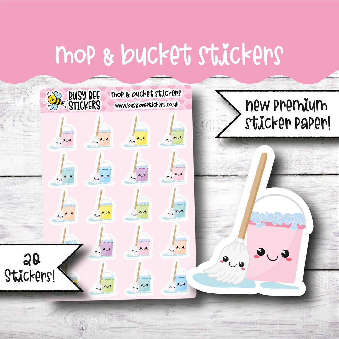Mop and Bucket Planner Stickers, Cleaning Stickers, Chore Stickers ...