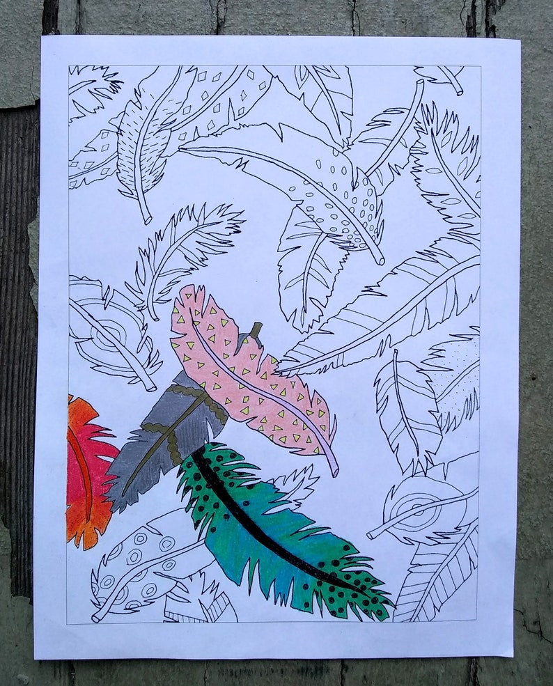 Feather Printable Coloring Page - Etsy