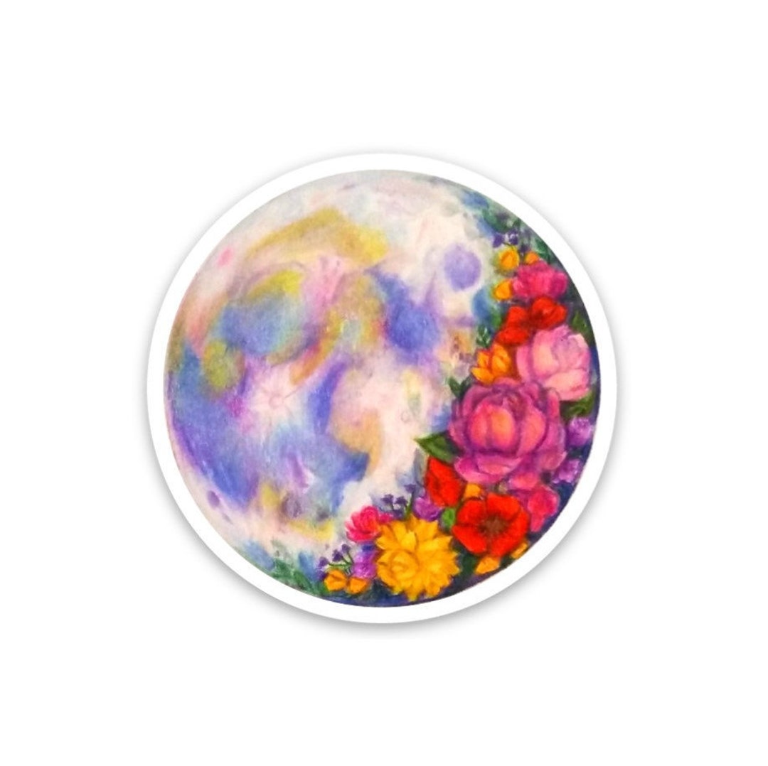 Floral Moon Surrealist Lunar Sticker - Etsy