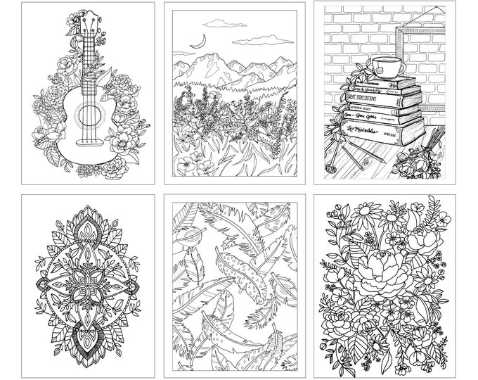 Floral Ukulele Printable Coloring Page - Etsy Canada