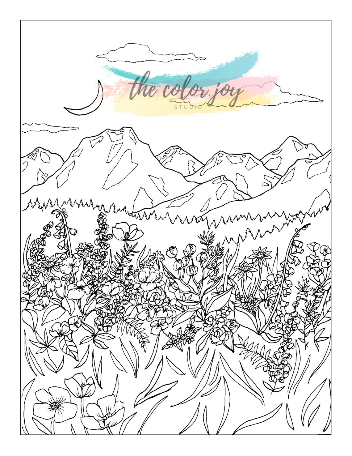 Pacific Northwest Mountains Printable Coloring Page - Etsy