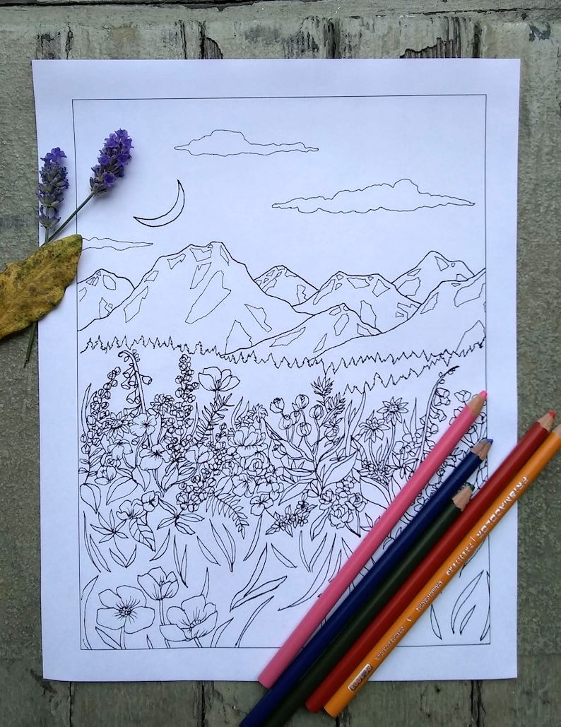 Pacific Northwest Mountains Printable Coloring Page - Etsy