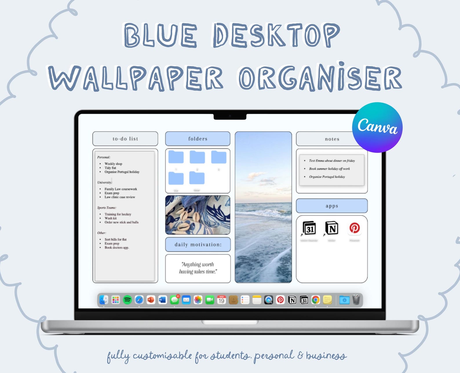 Aesthetic Blue Desktop Wallpaper Organizer + Laptop Plan for College ...