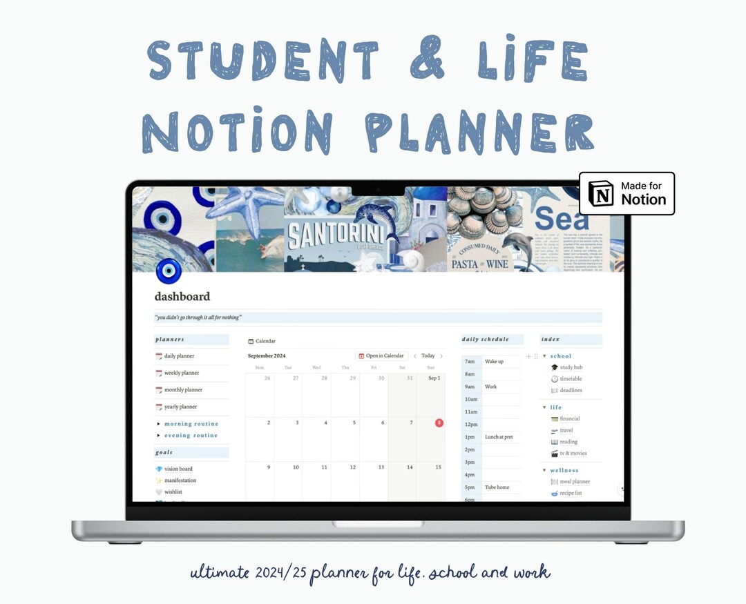 Notion Student Planner Template Digital Life Blue Aesthetic Notion ...