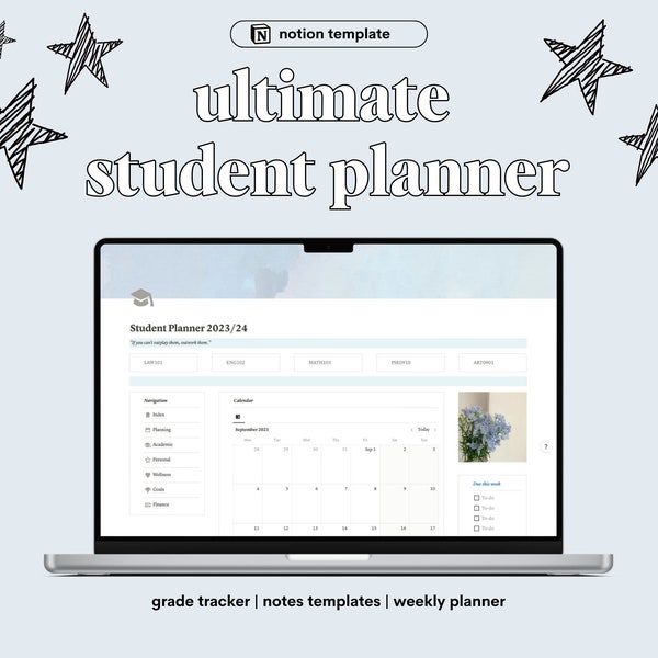 Aesthetic Blue Student Dashboard Notion Template | Notion All in One ...