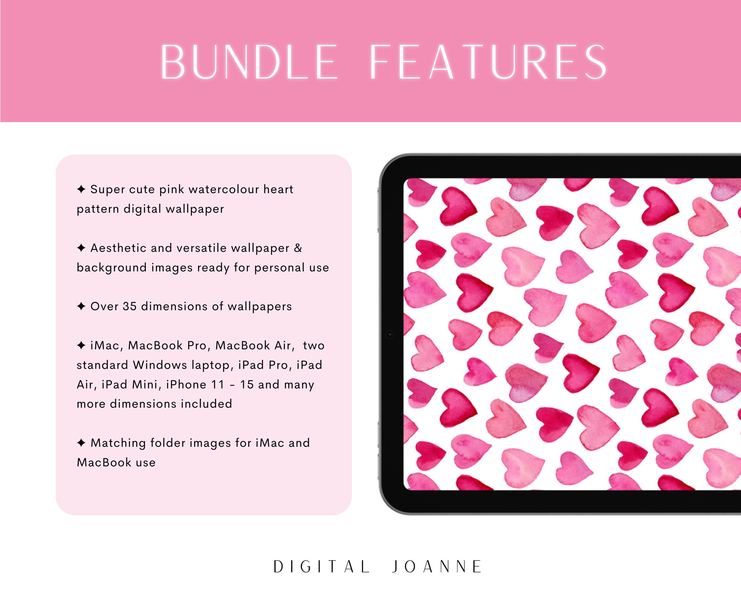 Pink Heart Digital Wallpaper | Aesthetic Watercolour Macbook, Imac ...