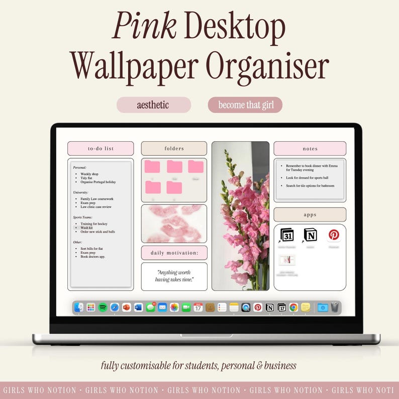 Aesthetic Pink Desktop Wallpaper Organizer + Laptop Plan for College ...