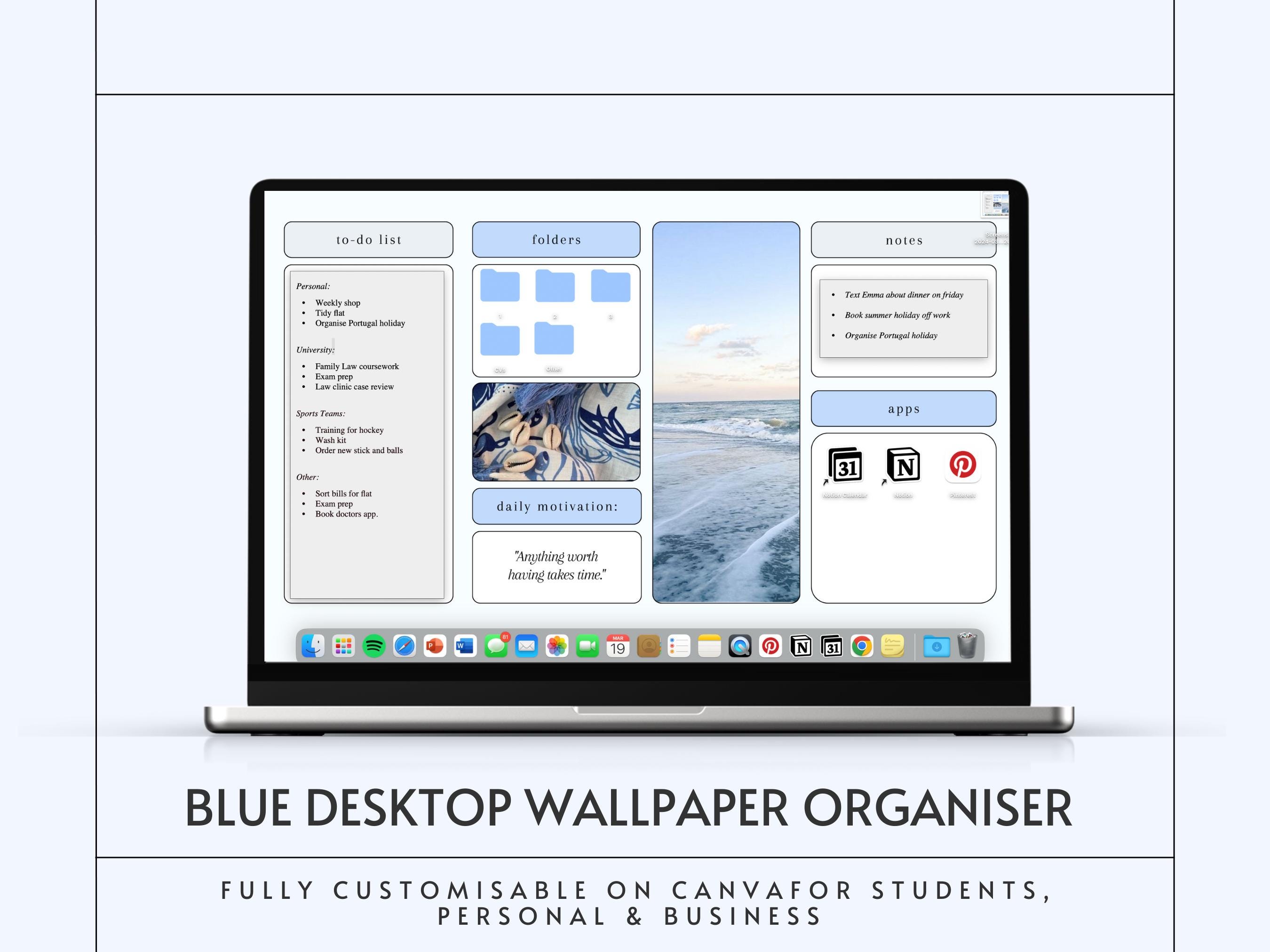 Aesthetic Blue Desktop Wallpaper Organizer + Laptop Plan for College ...