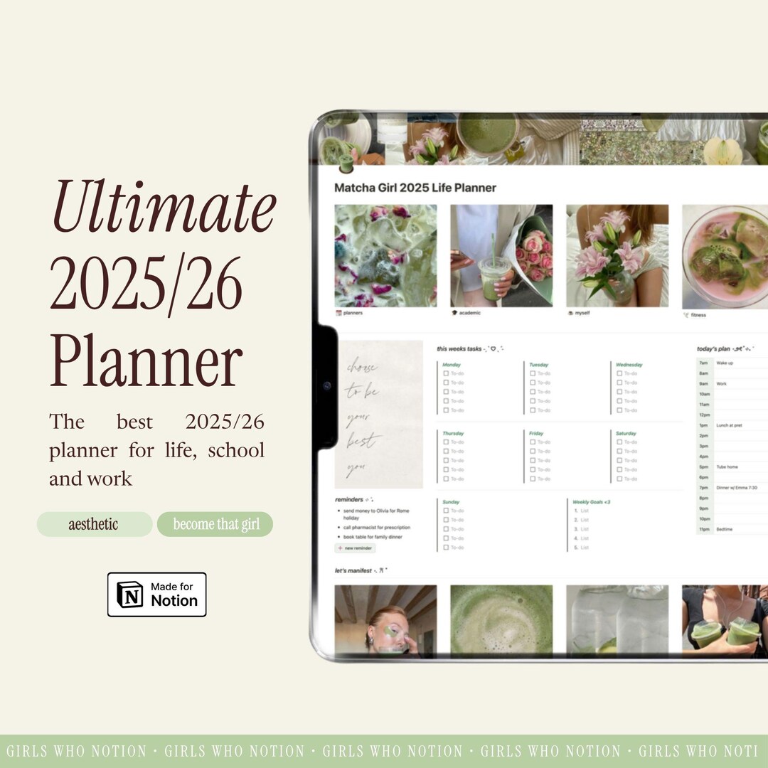 Matcha Aesthetic Notion Planner 2025/26 | Template Digital Academic ...
