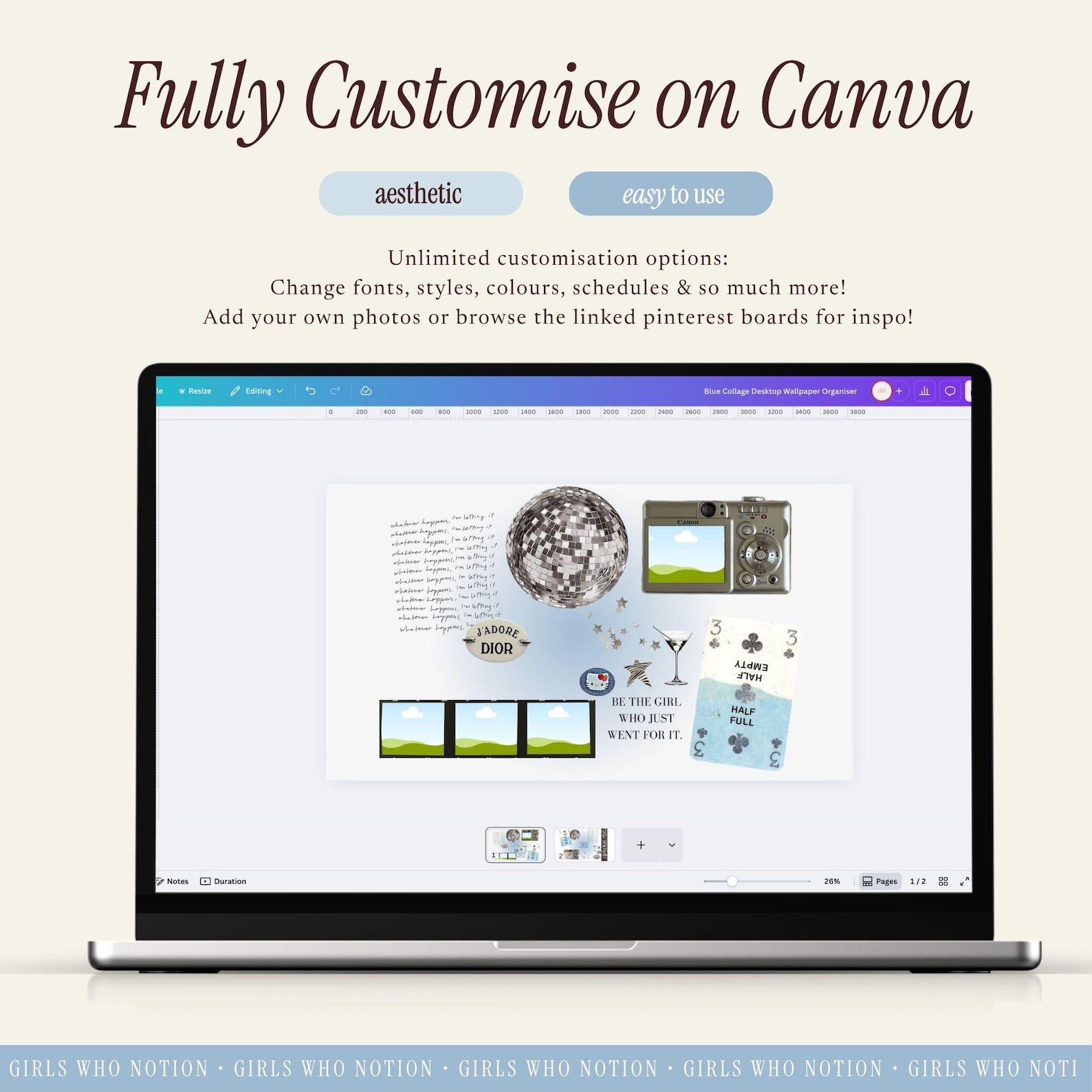 2026 Blue Aesthetic Desktop Wallpaper for Canva | Customisable MacBook ...