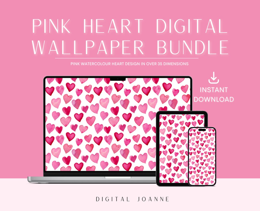 Pink Heart Digital Wallpaper Aesthetic Watercolour Macbook, Imac ...