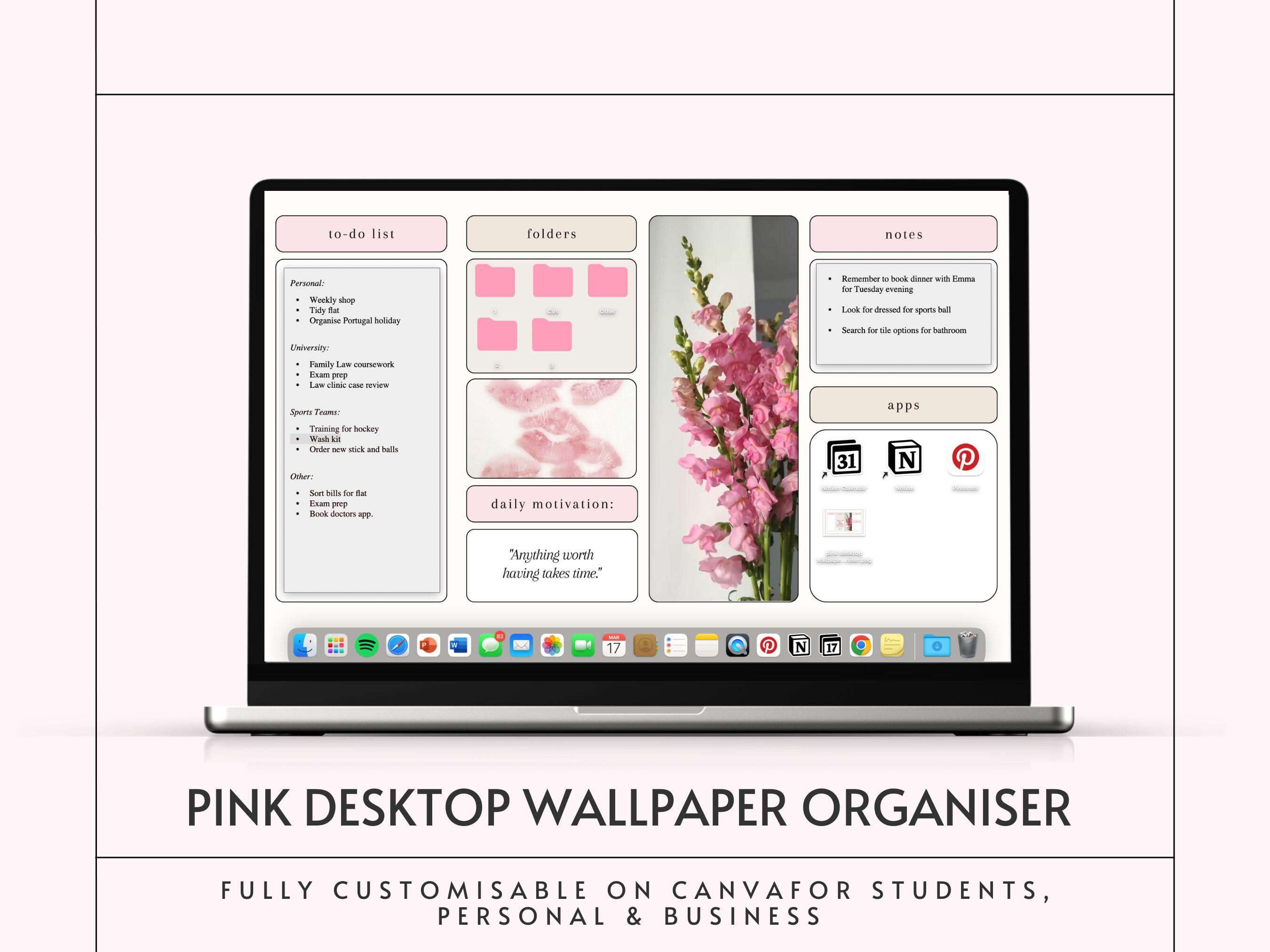 Aesthetic Pink Desktop Wallpaper Organizer + Laptop Plan for College ...