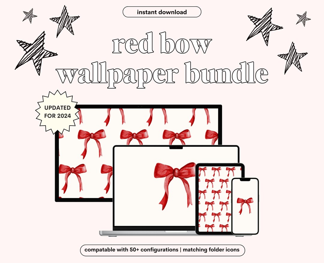 Red Bow Coquette Digital Wallpaper Bundle Aesthetic Macbook, Imac ...