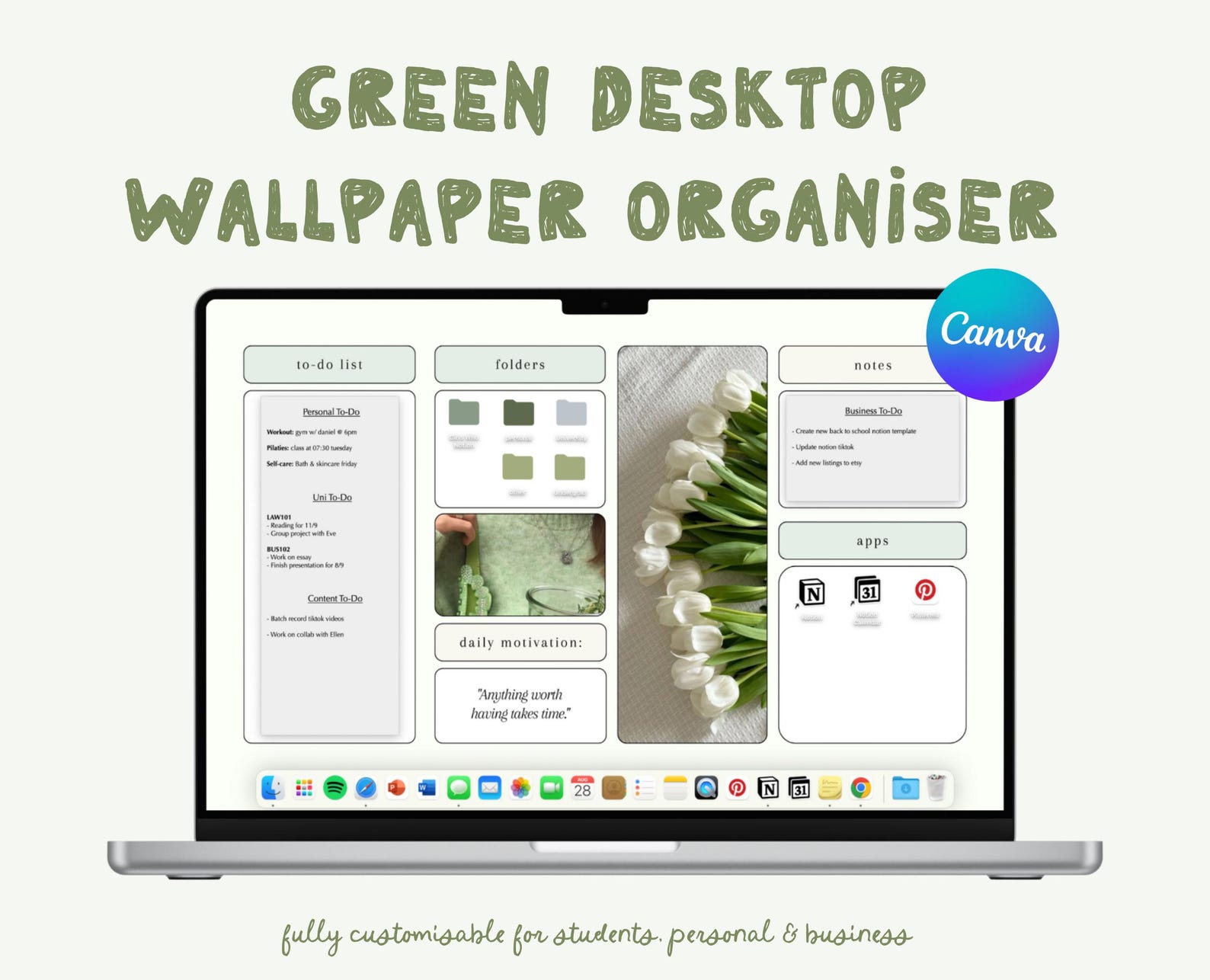 Aesthetic Green Desktop Wallpaper Organizer Laptop Planner for College ...