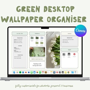 Aesthetic Green Desktop Wallpaper Organizer + Laptop Planner for ...