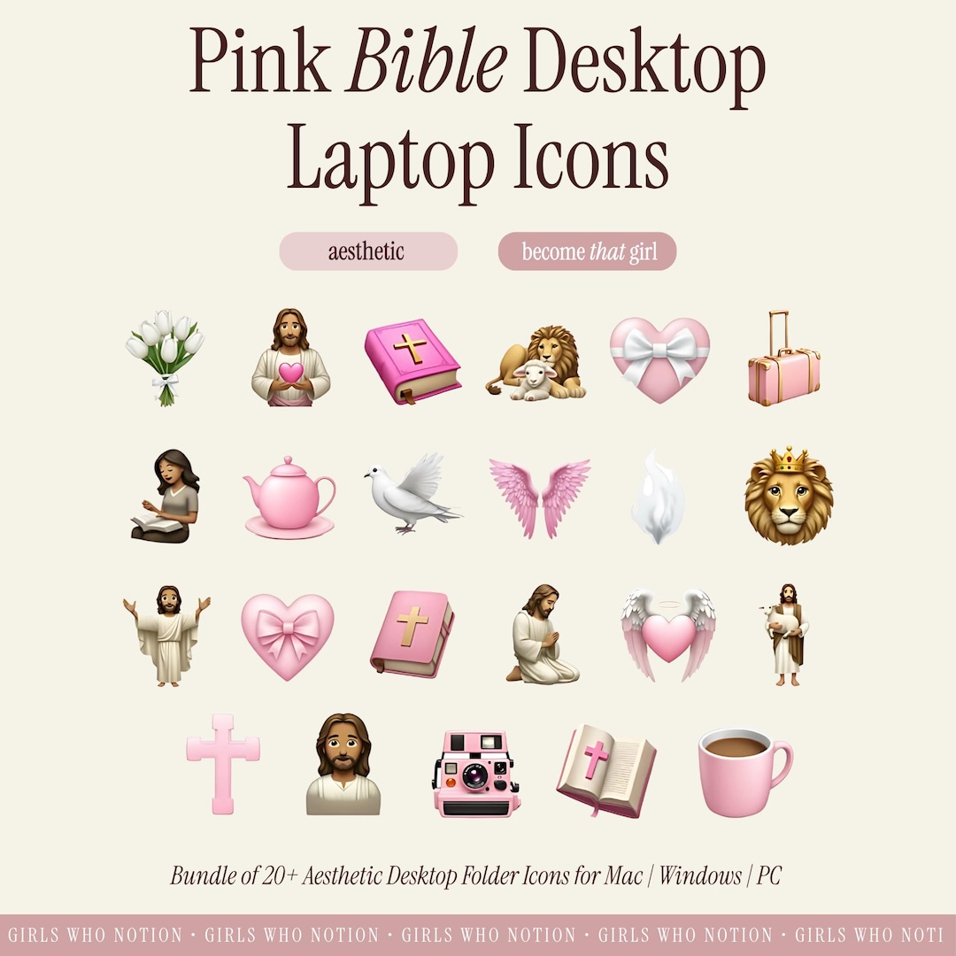 Christian Bible Girl Desktop Icon Folder Bundle | Pink Aesthetic ...